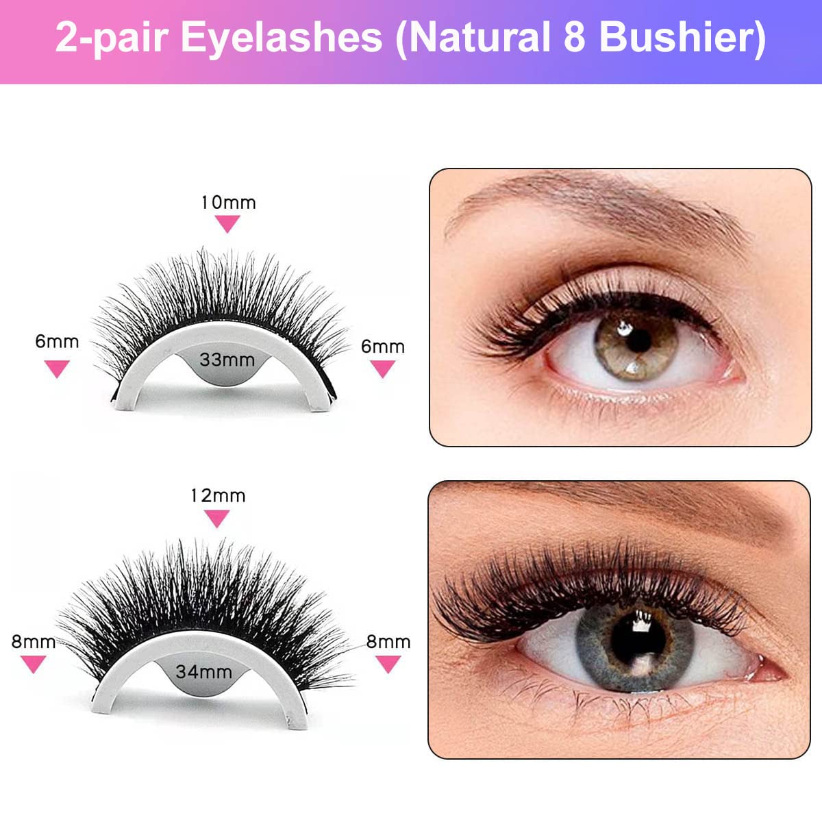 ASHEPANX Self Adhesive Eyelashes, Reusable Adhesive Eyelashes, Self Adhesive Eyelashes Reusable Self Sticking, Reusable Adhesive Eyelashes Natural Look, No Glue Eyelashes (2-Pairs)