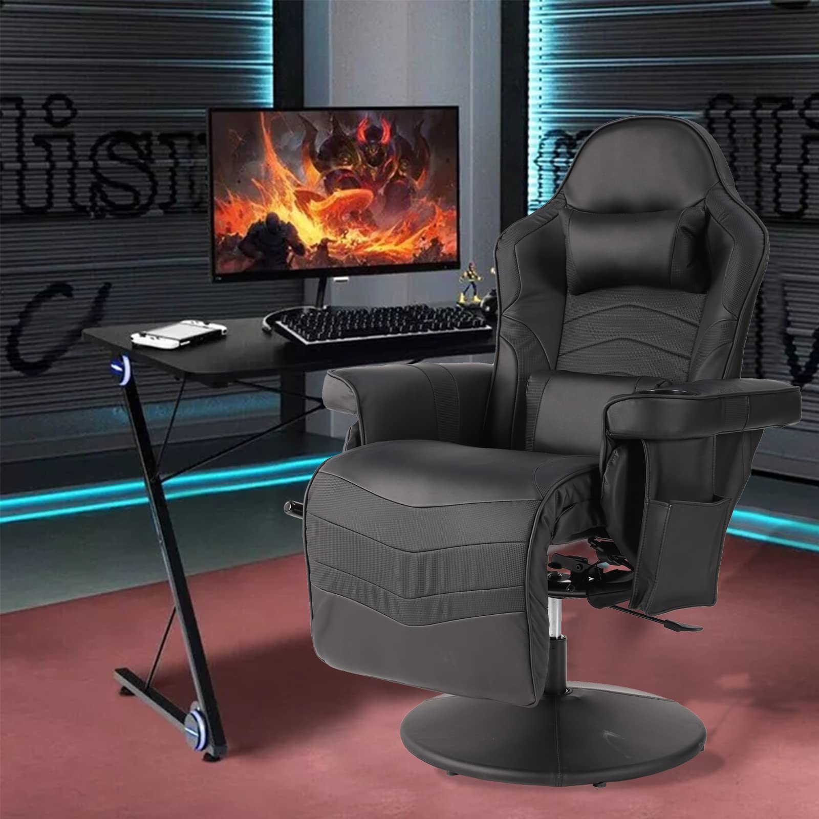 TITIMO Massage Gaming Chair,Ergonomic Adjusted Reclining Video Gaming Single Sofa, Pu Leather Chair with Footrest Headrest and Lumbar Support (Black)