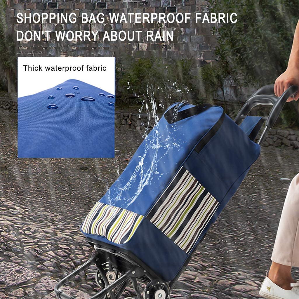 ATAAY Household Portable Shopping cart Foldable Hand Trolley Trolley Trolley 35L Large Capacity with Stairs and Waterproof Function (Blue 99 * 35 * 30.5cm) (Blue 99 * 35 * 30.5cm)