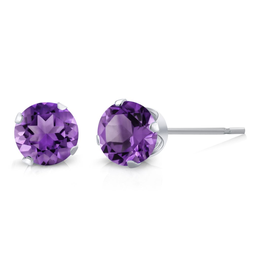 Gem Stone King 925 Sterling Silver 4MM Purple Amethyst and Blue Topaz Stud Earrings For Women Men Set of 2