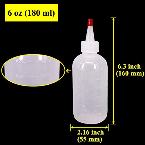 Belinlen 12 Pack 6-Ounce Plastic Squeeze Bottles with 12pcs Red Tip Caps and Measurement - Good for Crafts, Art, Glue, Multi Purpose Set of 12 with 1 Red Funnel