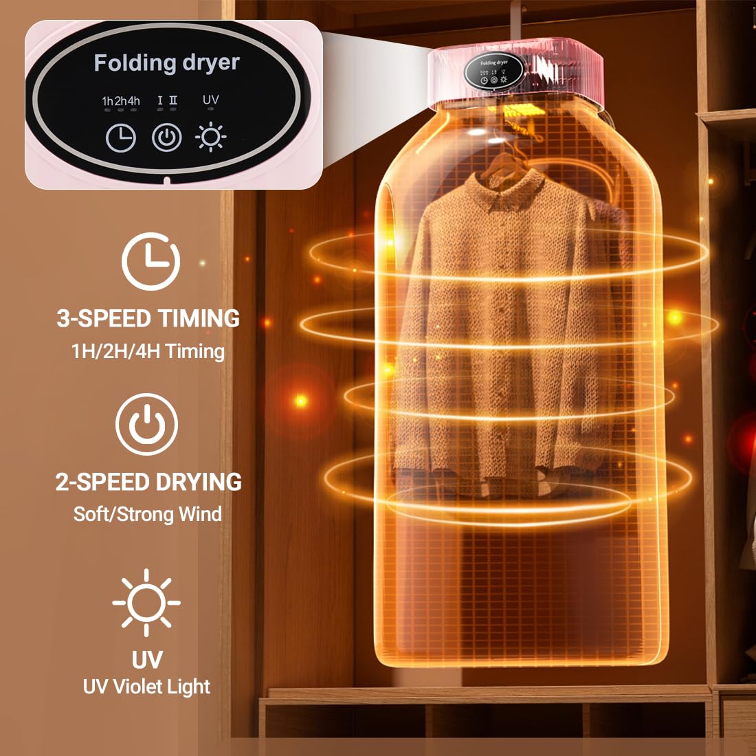 Portable Clothes Dryer, Mini Dryer Machine with Timer, Portable Dryer for Apartments Home Travel RVs, Mini Electric Laundry Dryer Machine with Dryer Bag, Two Heating Mode, Time Setting Function (Pink)