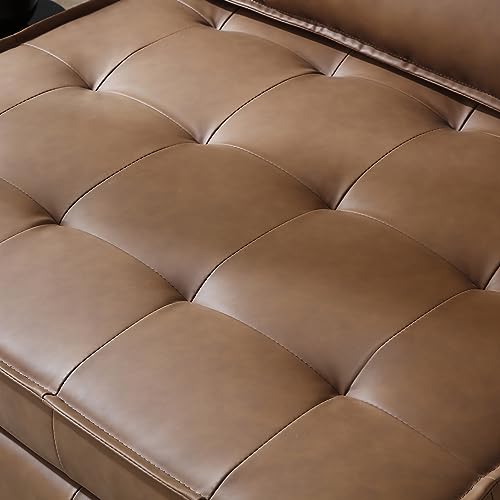 Bellemave 3 in 1 Pulling Out Ottoman Sofa Bed,Multipurpose Faux Leather Folding Ottoman Sleeper Couch Lounger,Convertible Adjustable Sleeper Chair for Living Room Apartment Office(Brown PU)