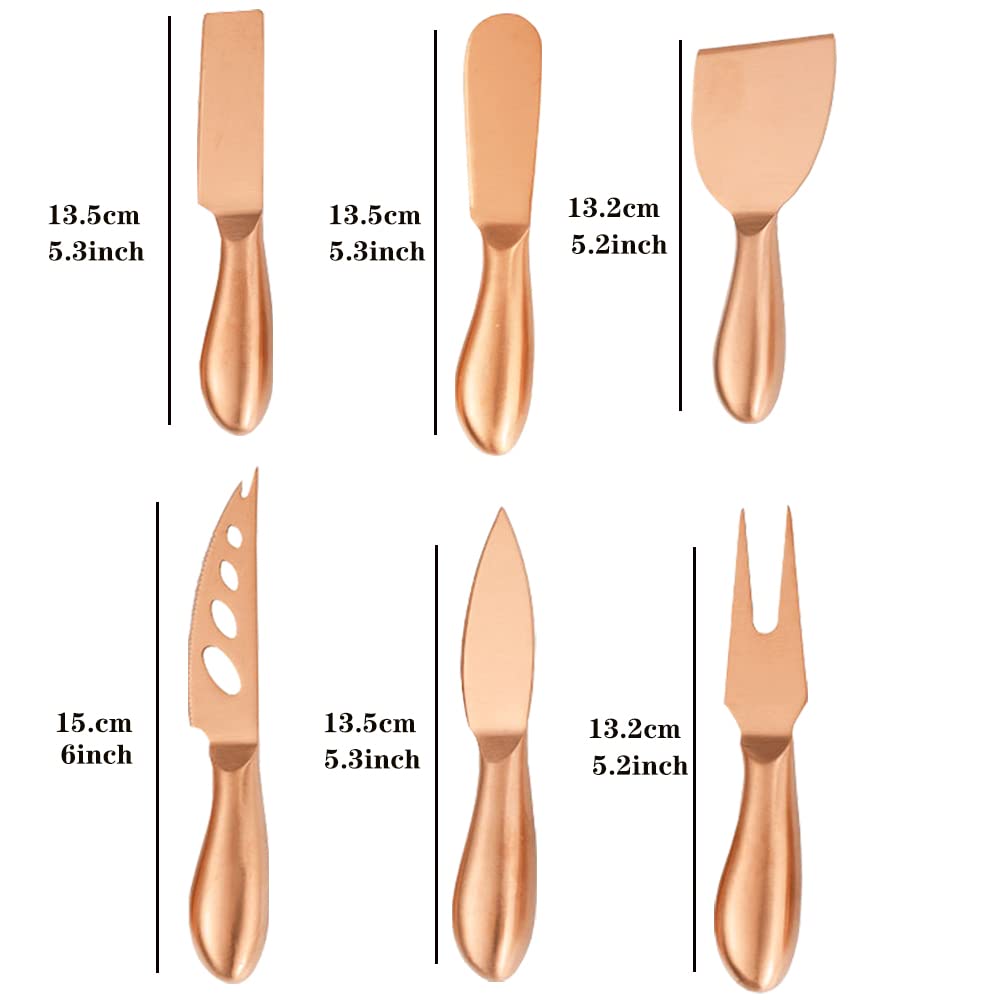 Cheese Knife Set 6 Piece, Stainless Steel Cheese Cutter, Cheese Spreader knife with Ergonomic Handle, Cheese Shaver and Fork for Holiday, Birthday, Wedding, Party