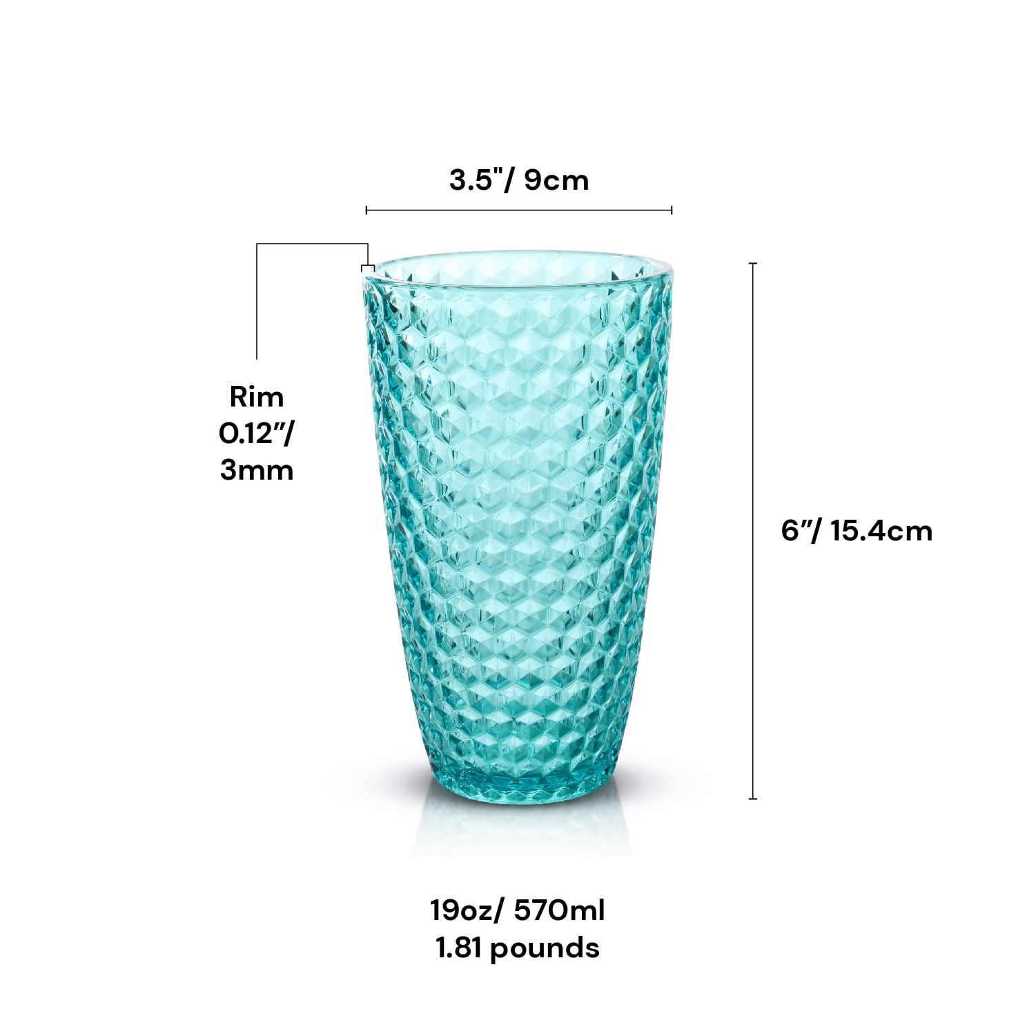 BELLAFORTE Shatterproof Tritan Plastic Tall Tumbler, Set of 4, 19oz - Laguna Beach Drinking Glasses - Unbreakable Tritan Drinking Glasses for Parties - BPA Free - Blue