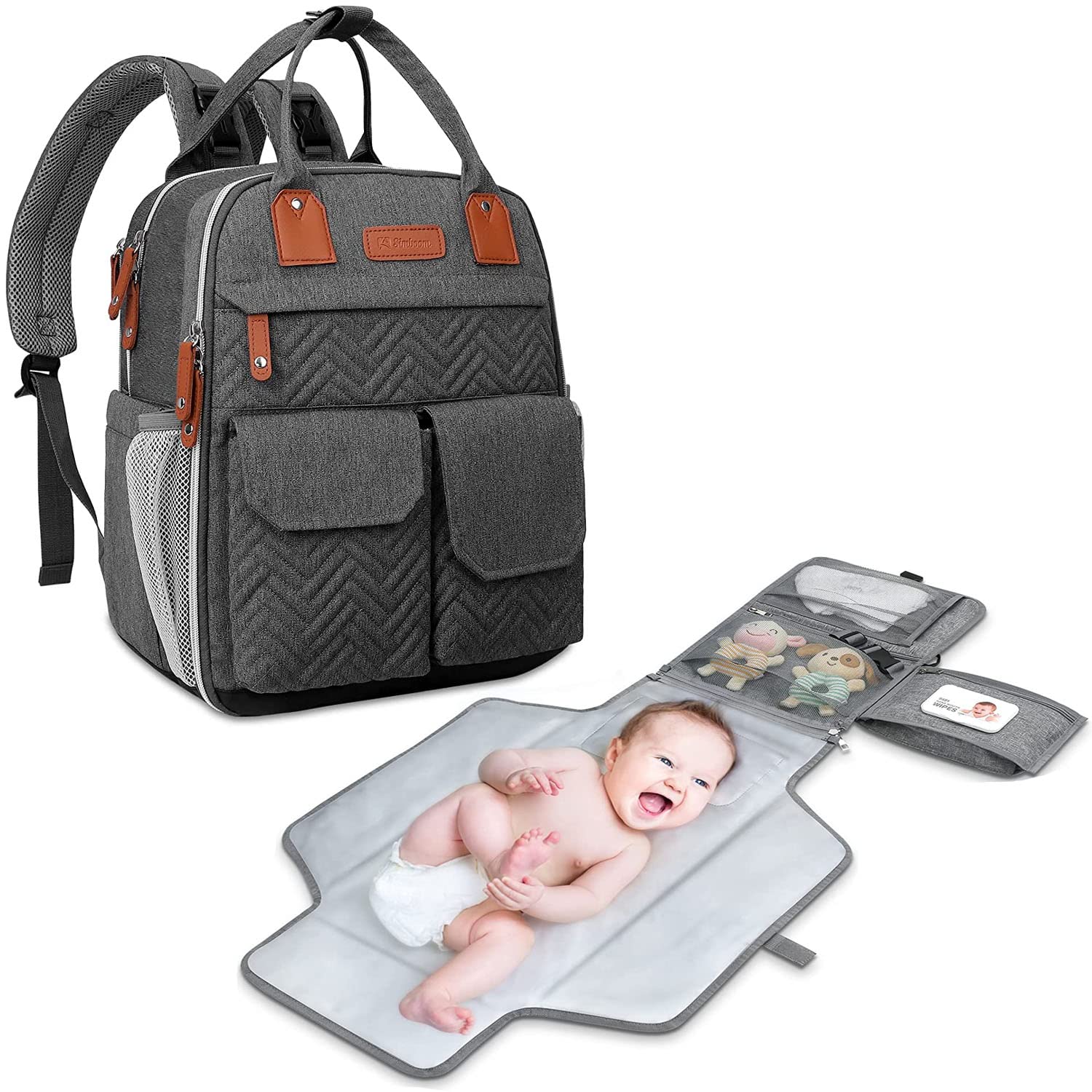 Baby Portable Changing Pad+Diaper Bag Backpack
