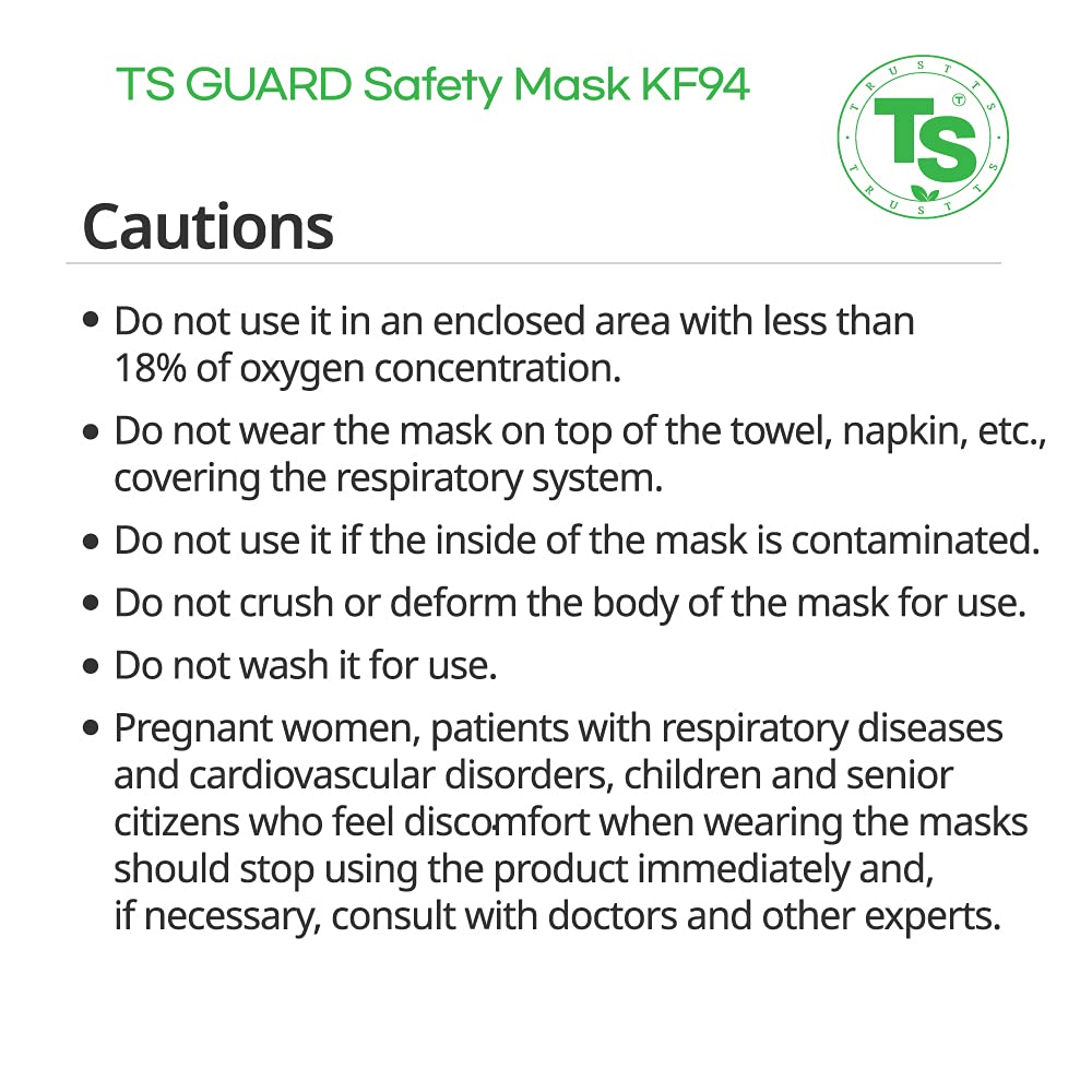 INT 【 30 Pack 】 KF94 Mask, Certified, Black TS Guard Safety Face Mask ; 4-Layered Protection, Tri-Folding Style, 3D-Ergonomic Design, Black Color, Large Size, Made in Korea. (30)