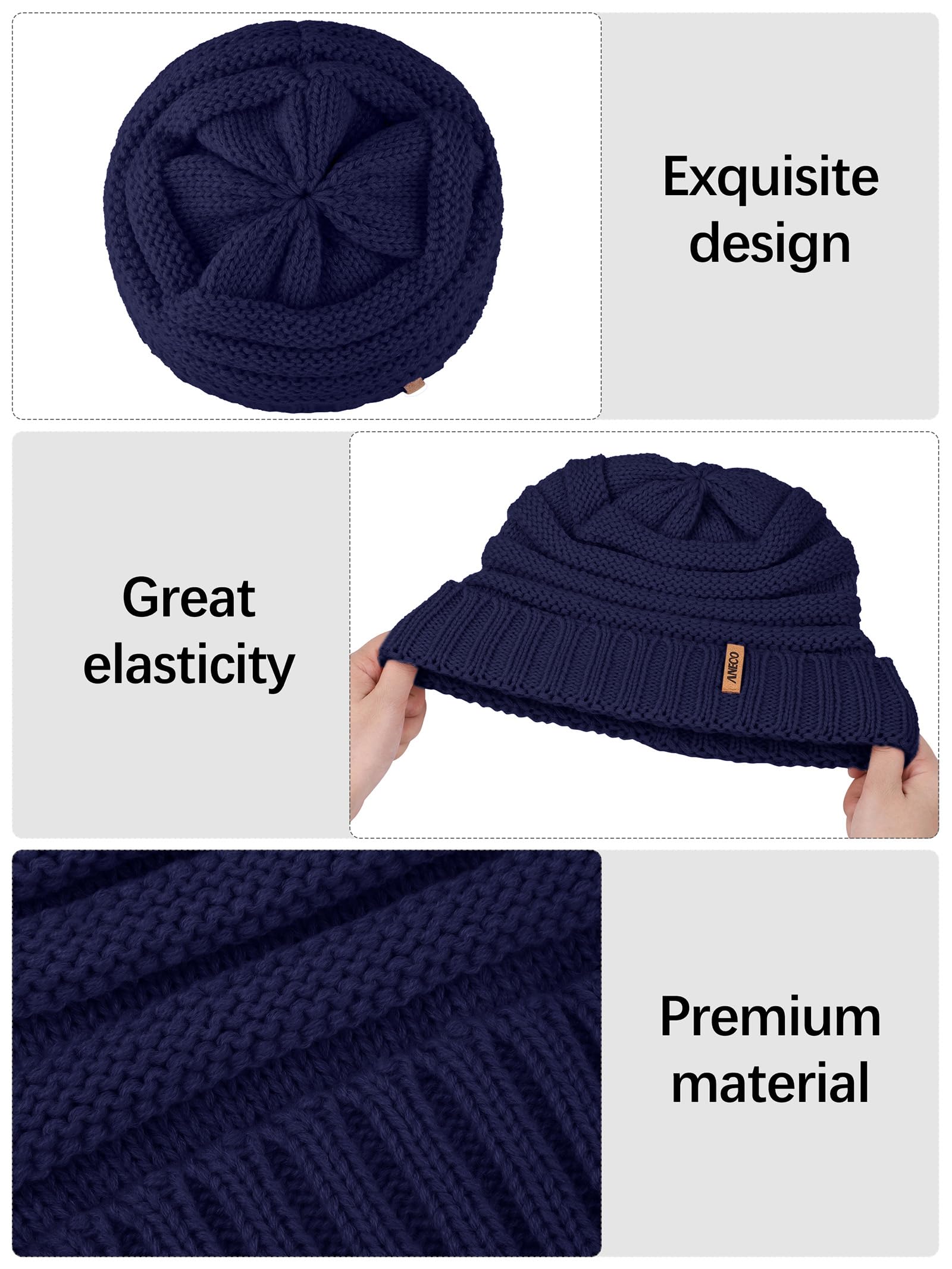 Aneco Winter Warm Knitted Scarf Beanie Hat and Gloves Set Men & Women's Soft Stretch Hat Scarf and Mitten Set