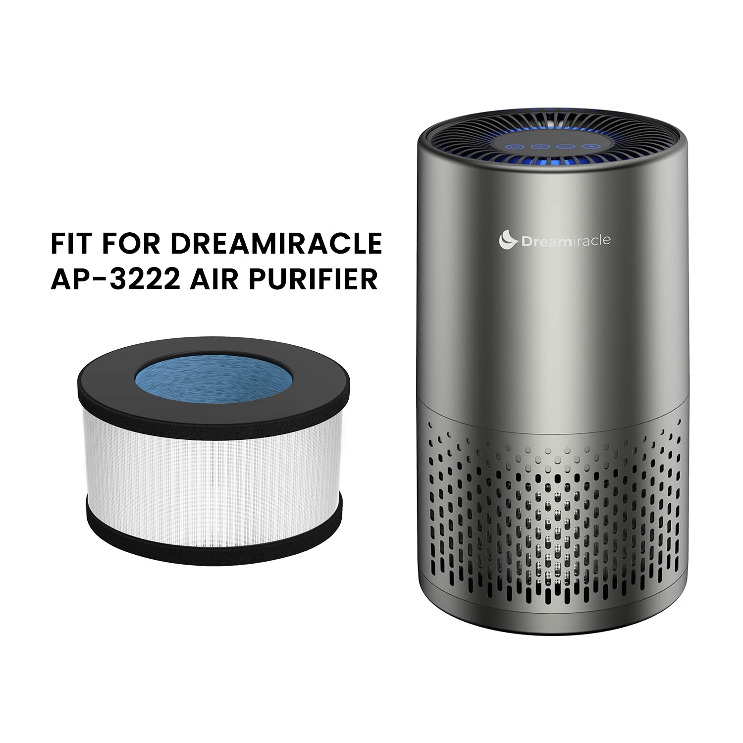 Dreamiracle Air Purifier Replacement Filter, 4-in-1 Pre-Filter, True HEPA Filter, High-Efficiency Activated Carbon Filter, (1 Pack)
