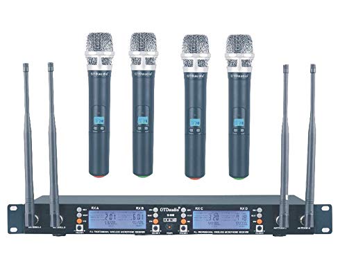 GTD Audio 4 x100 Changeable Frequency Channels UHF Wireless Microphone DJ Karaoke Mic System, Range 400Ft, Battery 12 Hours (4 Handheld Mics) 668H