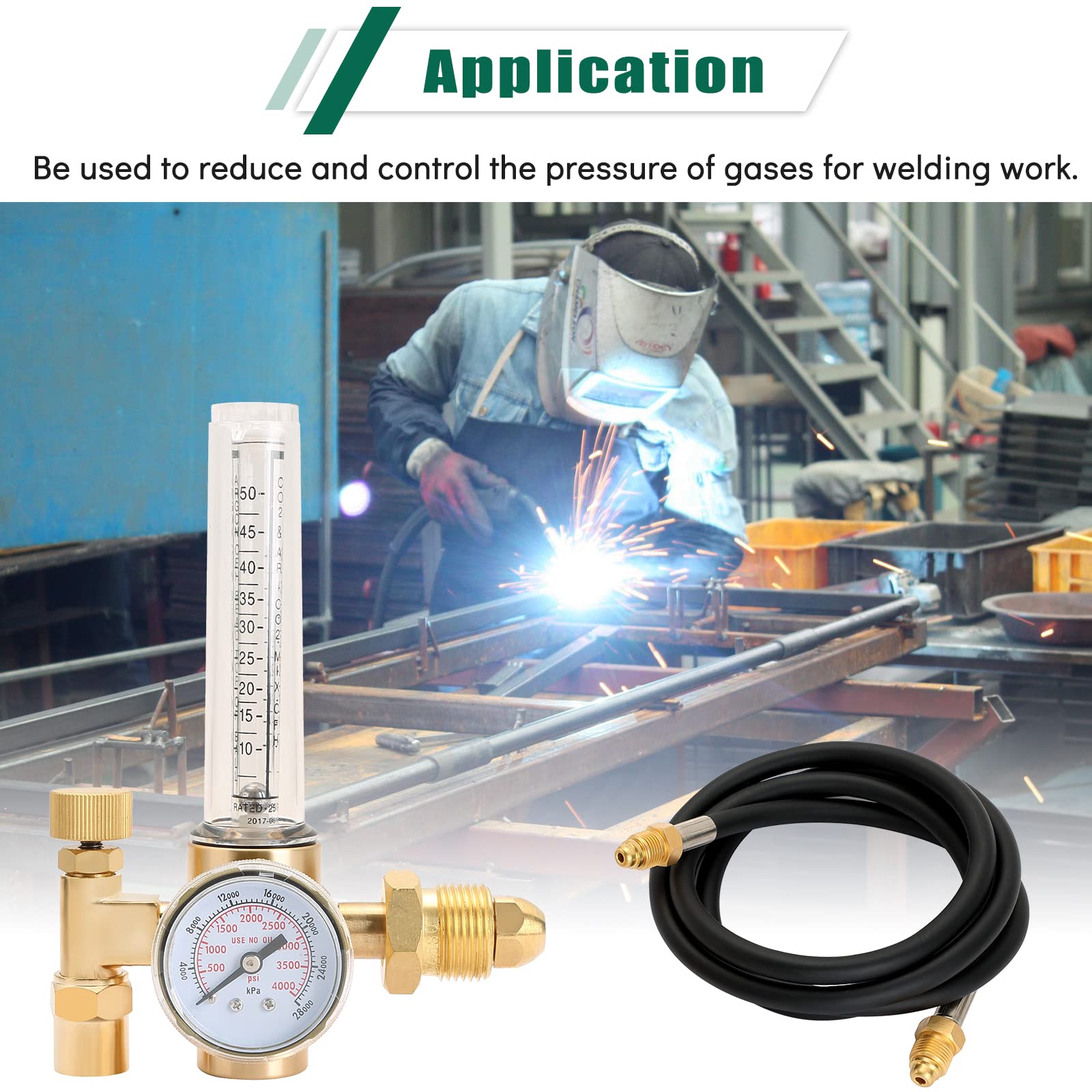 ATPEAM CO2 Argon Regulator TIG Welder MIG Welding CO2 Flowmeter 10 to 50 CFH - 0 to 4000 psi Pressure Gauge with 6.5 Foot Hose CGA580 Inlet Connection Gas Welder Welding Regulator