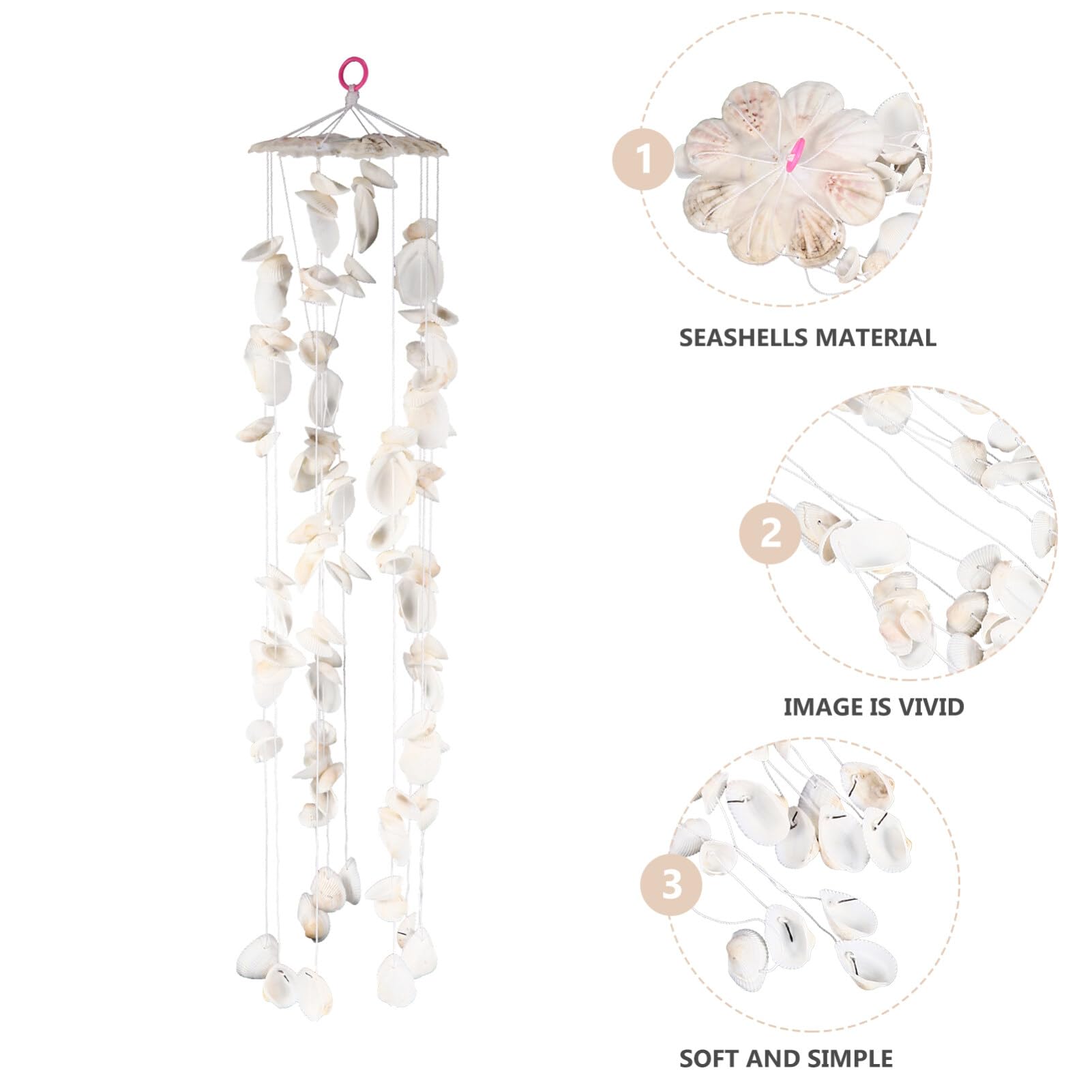 BESPORTBLE Natural Seashell Wind Chime Seashell Wind Bell Decorative Hanging Ornament Nautical Home Decor Gift for Room Patio Balcony Garden (White)