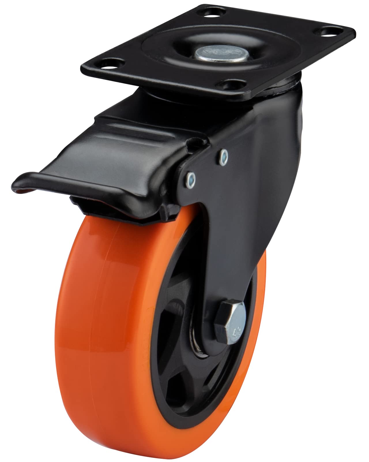 ASRINIEY Casters, 4" Caster Wheels,Casters Set of 4 Heavy Duty - Orange Polyurethane Castors, Top Plate Swivel Wheels, 4-Pack Industrial Casters with Brake, Locking Casters for Furniture and Workbench