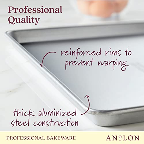Anolon Pro-Bake Aluminized Steel Bakeware Set, Includes Cookie Pans, Loaf and Pizza Pan, 4 Piece - Silver