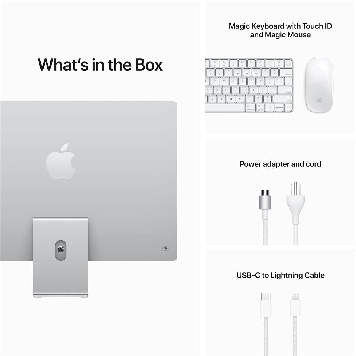 Apple iMac 24" with Retina 4.5K Display, M1 Chip with 8-Core CPU and 8-Core GPU, 16GB Memory, 512GB SSD, Gigabit Ethernet, Magic Keyboard with Touch ID, Silver, Mid 2021
