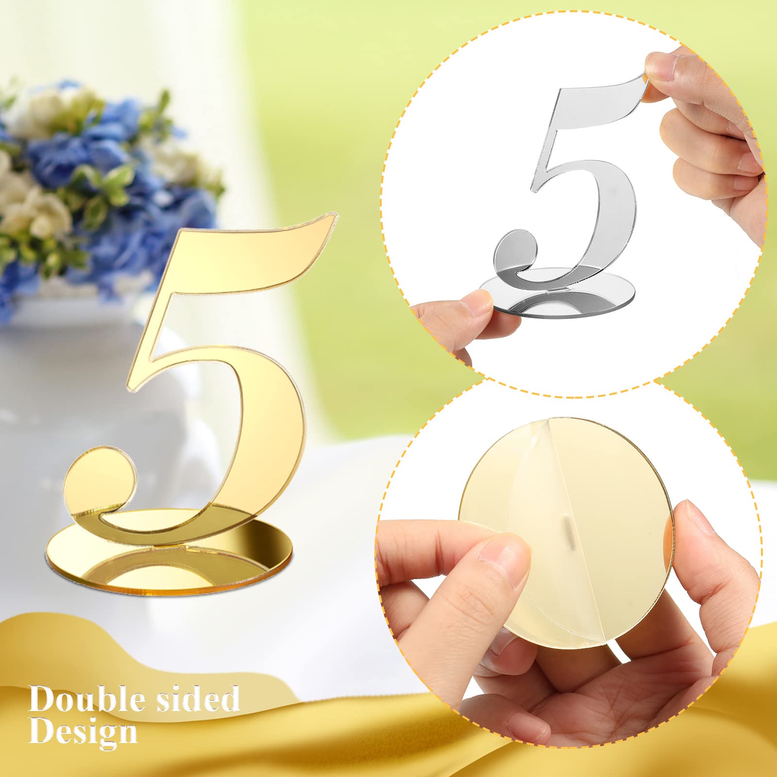 Yalikop Table Numbers Table Numbers for Wedding Reception Wedding Gold Wedding Table Numbers with Holder Elegant Mirror Table Numbers for Wedding Party Birthday Anniversary Event Catering (Gold)