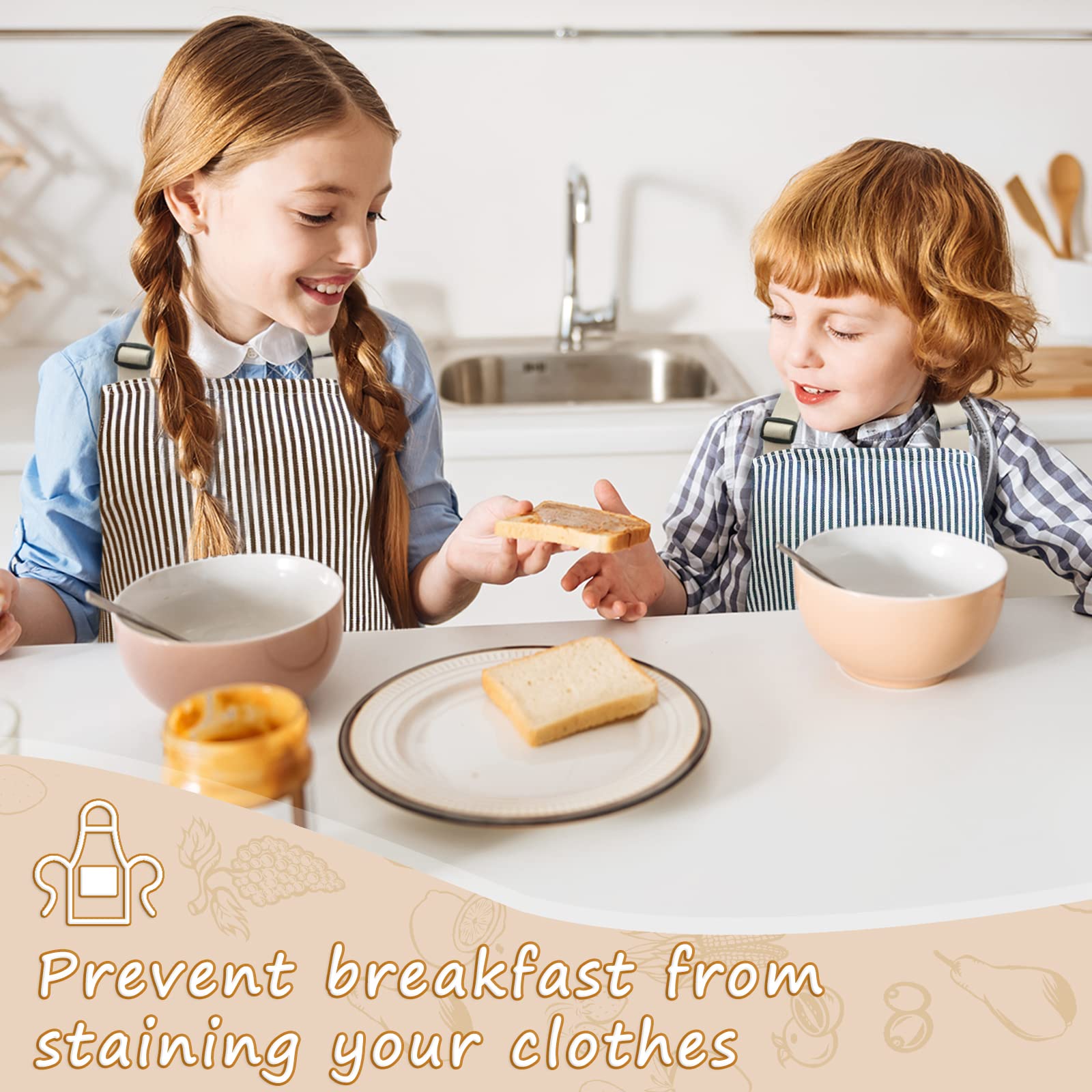 ATROPOS 2pcs Kids Aprons with Pockets, Kids Chef Aprons Boys/Girls Adjustable Kids Kitchen Apron for Cooking, Baking, Painting (2-6 Years)