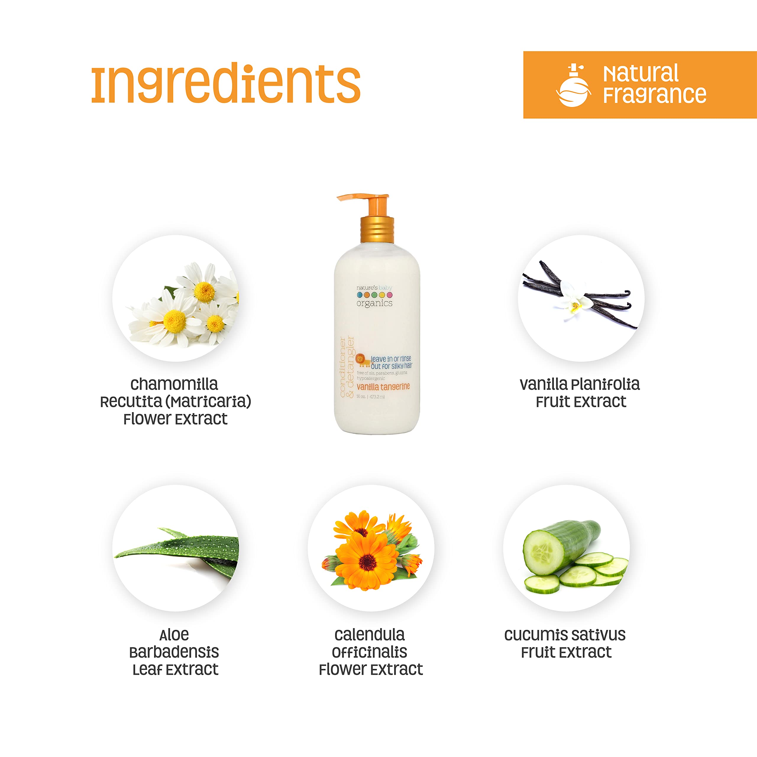 Nature's Baby Conditioner & Detangler - Formulated for Problem and Sensitive Skin,Leave In or Rinse Out, No Sulfate or Artificial Fragrances - pH Neutral & Tear Free - Vanilla Tangerine,16 oz