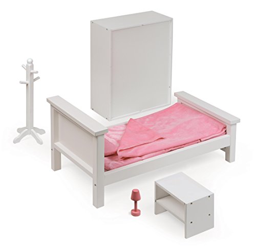 Badger Basket Toy Bedroom Furniture Set with Doll Bed, Armoire, and Nightstand for 18 inch Dolls - Pink/White