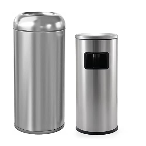 BEAMNOVA Bundle Metallic 15 x 31.5 in + Metallic 12.4 * 27 in Commercial Stainless Steel Trash Can Garbage Enclosure with Lid Inside Barrel Heavy Duty Waste Container