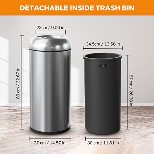 BEAMNOVA Bundle Black 15 x 31.5 in + Metallic 9.8 * 24 in Commercial Stainless Steel Trash Can with Lid Garbage Enclosure Inside Barrel Heavy Duty Waste Container