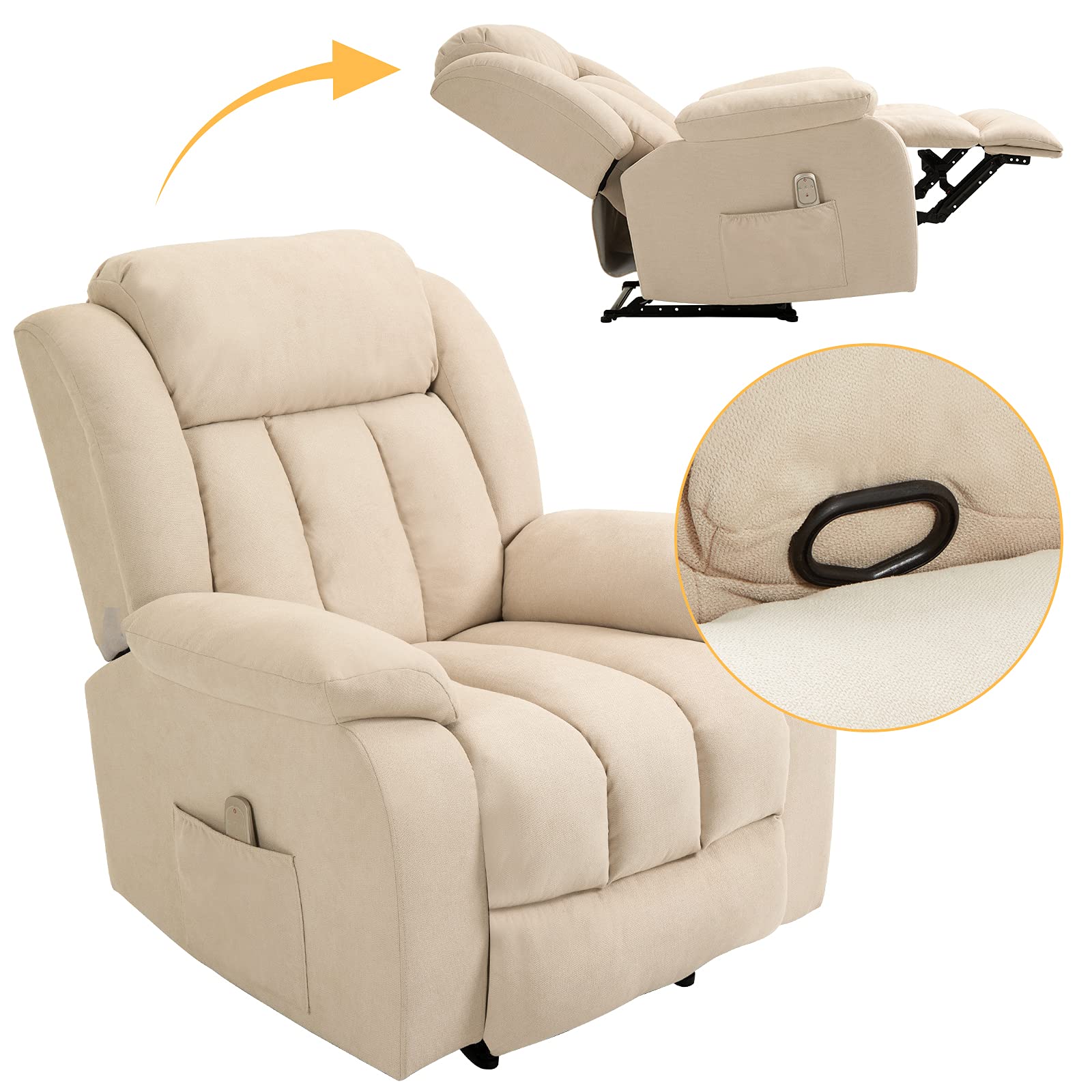 HOMHUM Massage Recliner Chair Fabric Heated Ergonomic Lounge Chair for Living Room Overstuffed Reclining Chair Single Sofa, Remote Control, Beige