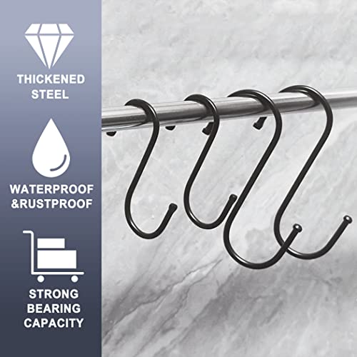 BYFU 40 Pack Black S Hook Hanging, Heavy Duty S Shaped Hooks for Utensils Clothes Bags Towels Plants (Medium)