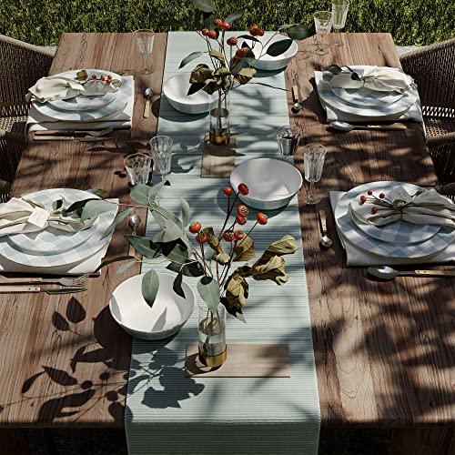 Barnyard Designs 12-piece Melamine Dinnerware Set, Durable Chip-Resistant Dishware for Indoor/Outdoor Use, Service for 4, Light Blue Buffalo Plaid, (Dinner Plate: 11β, Salad Plate: 8.5β, Bowl: 7β)