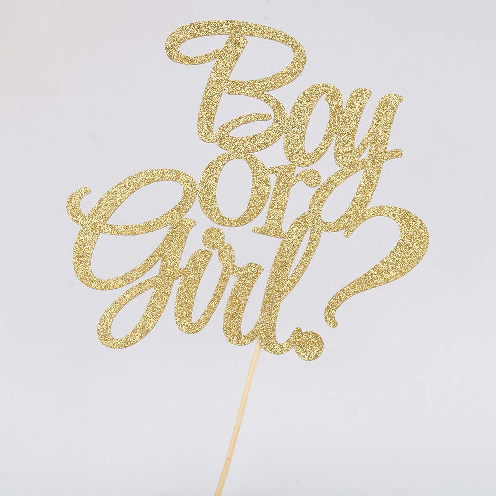 Auteby Boy or Girl Cake Topper - Glitter Baby Shower Party Decorations Supplies (Gold)