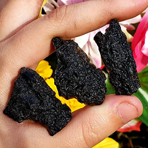 Black Tibetan Tektite Rare Meteorite Natural Crystal Gemstone unique free form Specimen from Tibet - 3pc set