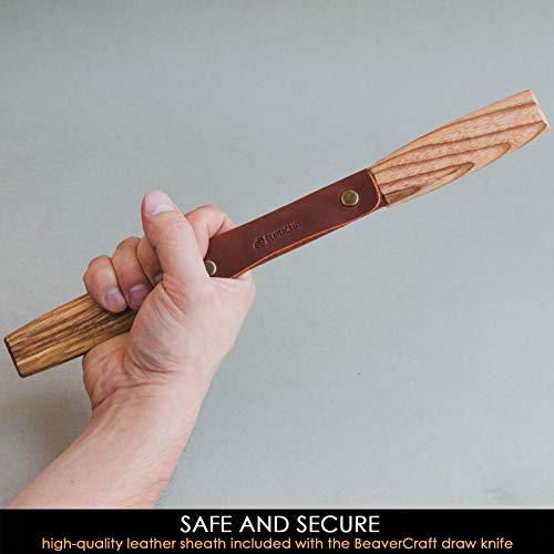 BeaverCraft DK2s Draw Knife with Leather Sheath Woodworking Tool 4.3" Drawknife Wood Carving Tools Wood Draw Knife Woodworking Whittling Tools