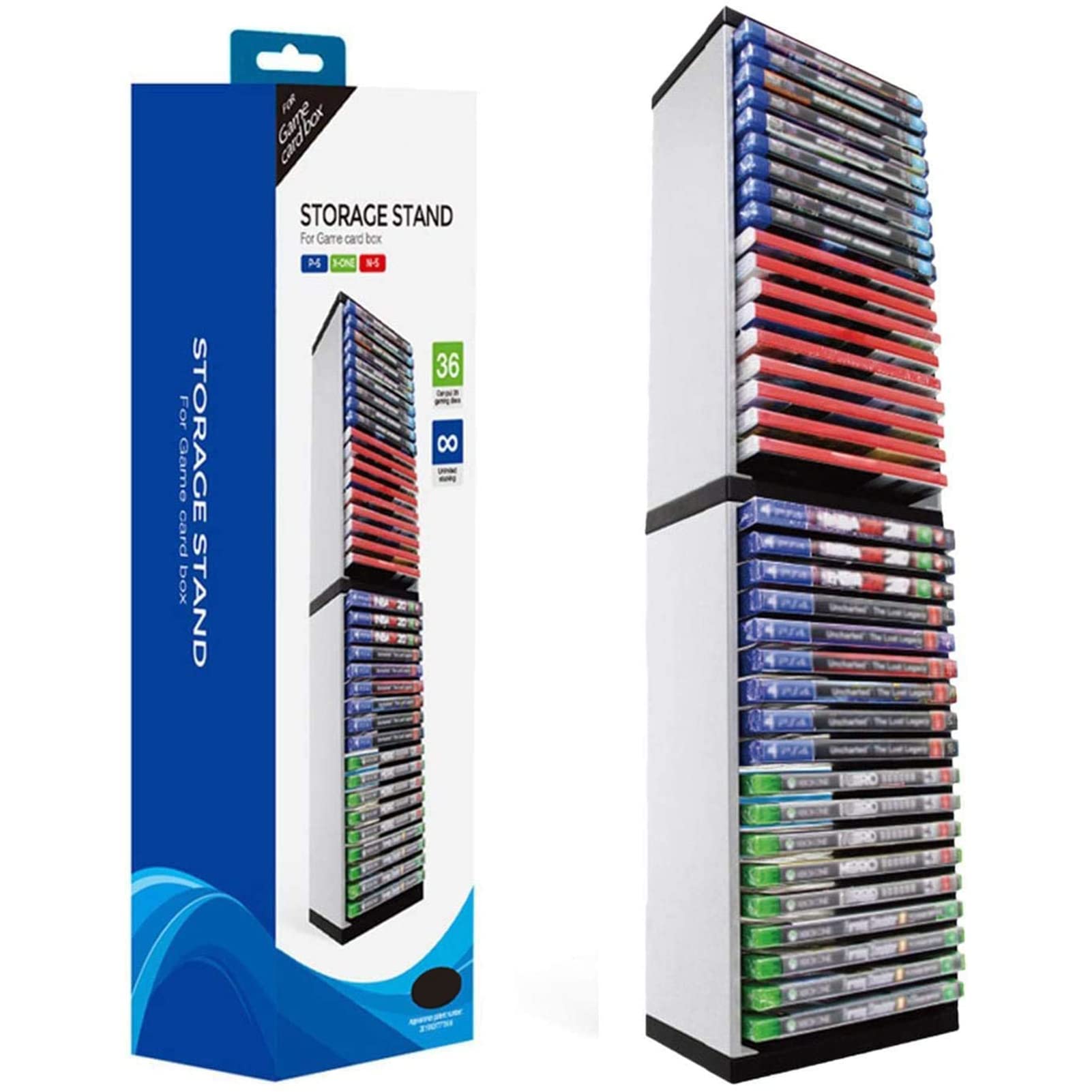 Games Storage Tower, Video Game Storage, Video Game Organizers and Storage for PS4, PS5, Xbox Series X, Nintendo Switch, 36 Game/DVD Rack