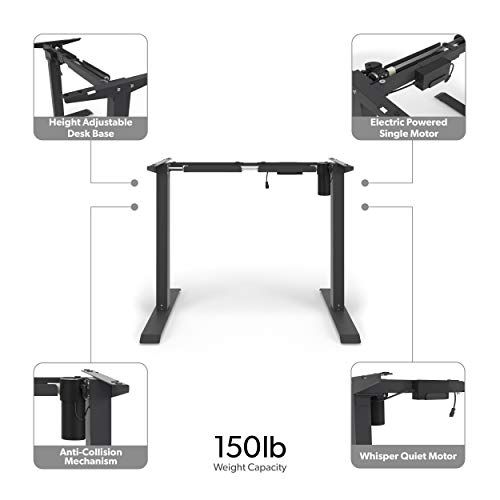HON Basyx Commercial-Grade Single Motor Electric Height Adjustable, Standing Desk Base, 28" to 47" High, Black