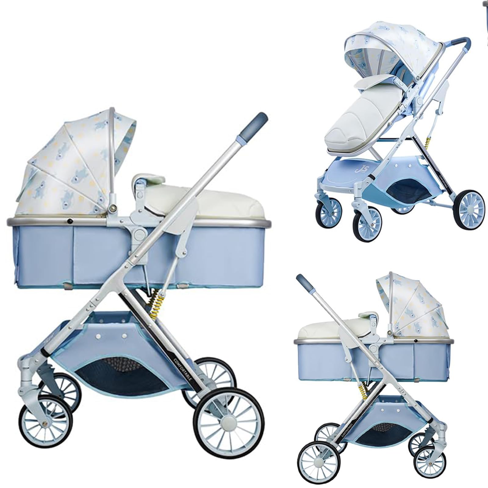 Baby Stroller - 2 in 1 High Landscape Convertible Stroller with Reversible Seat, Foldable Aluminum Alloy Pram Anti-Shock Toddler Pushchair Strollers for 0-36 Months Babies