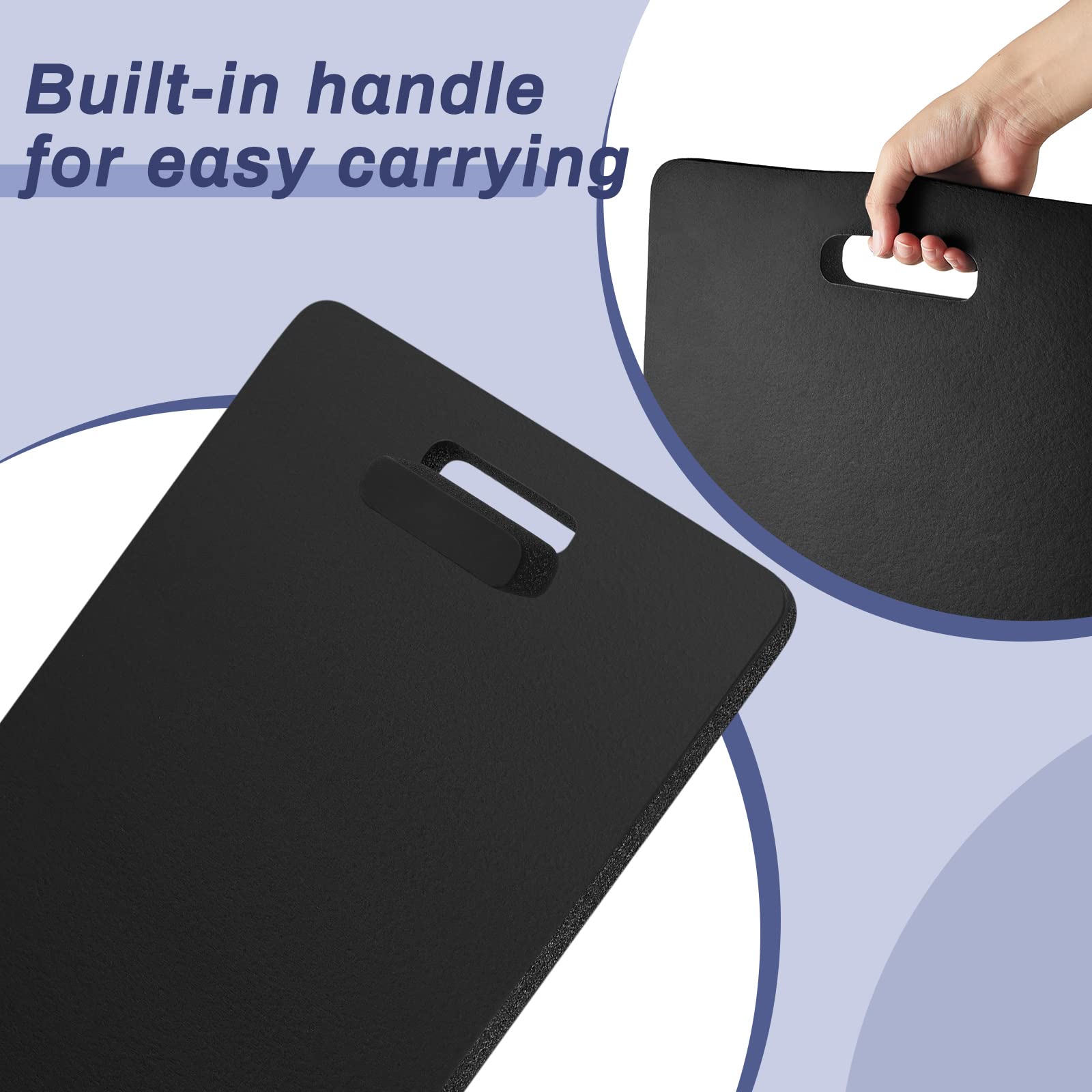 Bbto 2 Pcs Kneeling Pad 20 x 13.5 x 1 Inch Thick Water Resistant Foam Knee Cushion with Handle NBR Soft Knee Mat for Adult Mens, Black