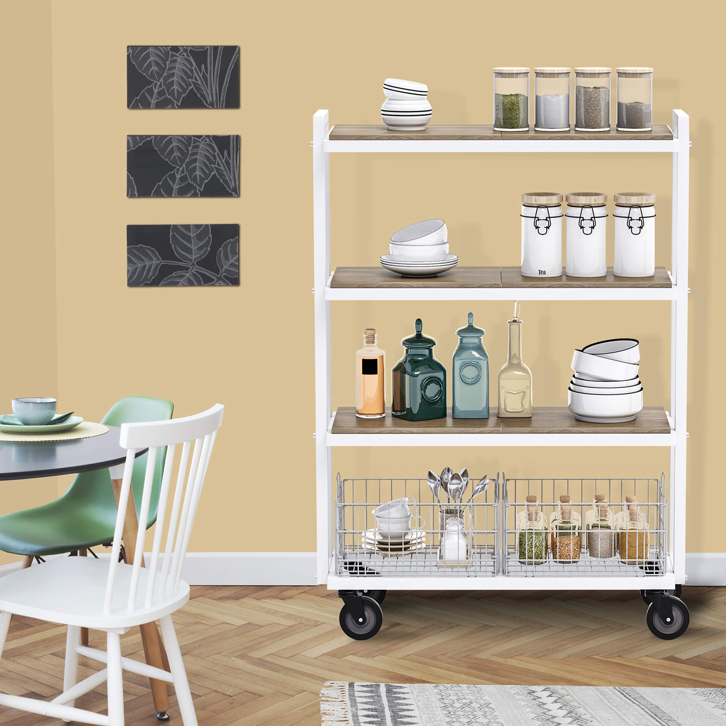Atlantic Tabletop Wire Storage Basket, Heavy-Gauge Powder-Coated Metal Wire Construction, Stackable for Easy Expansion, Collapsible & Foldable, Non-Slip Feet, Plastic Liner, PN 23308041 β Gray