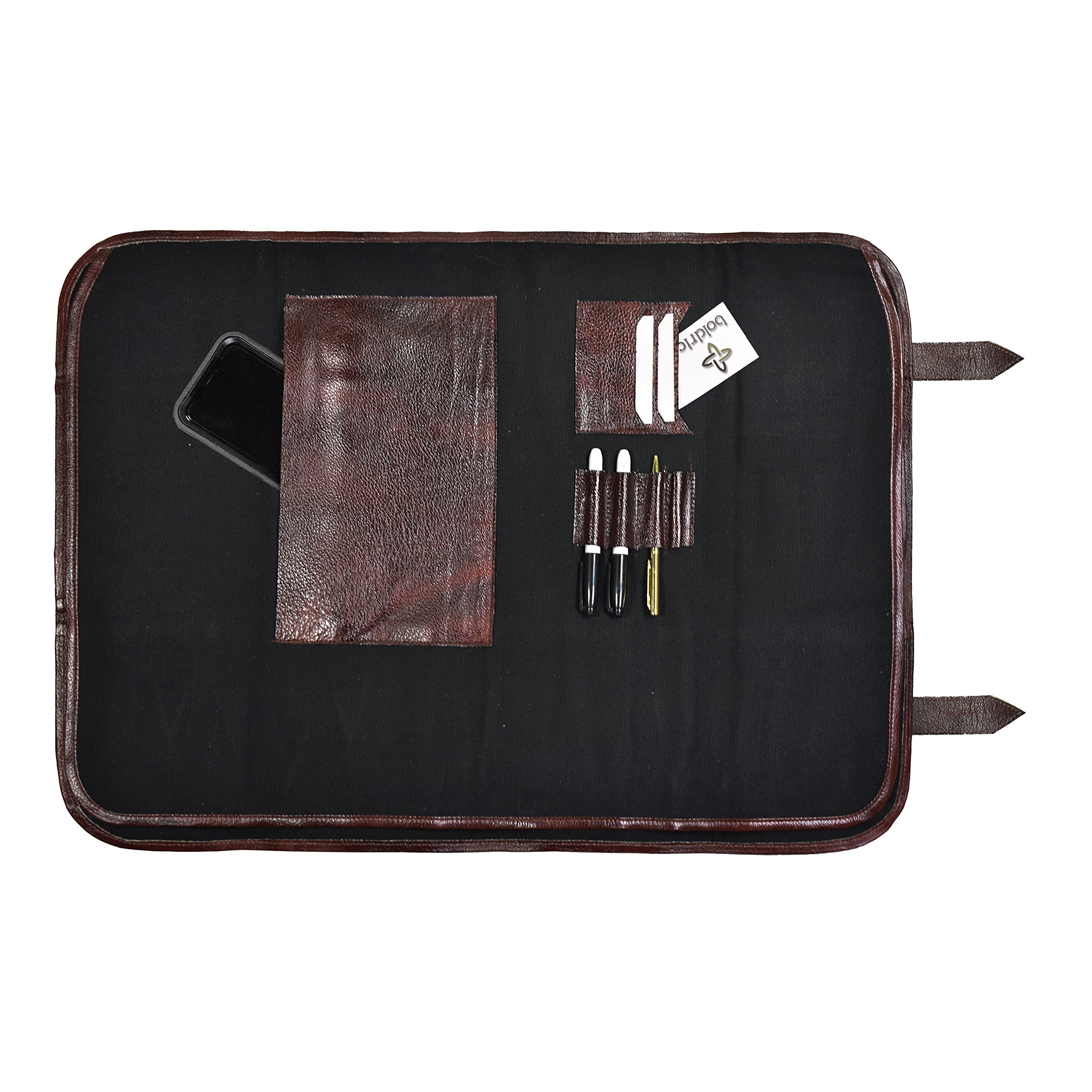 Boldric 17 Pocket Chef Knife Carrier Bag With Shoulder Strap β Professional Canvas Travel Case With Organizer Slots For Knives Pens Pencils & Spoon (Black)