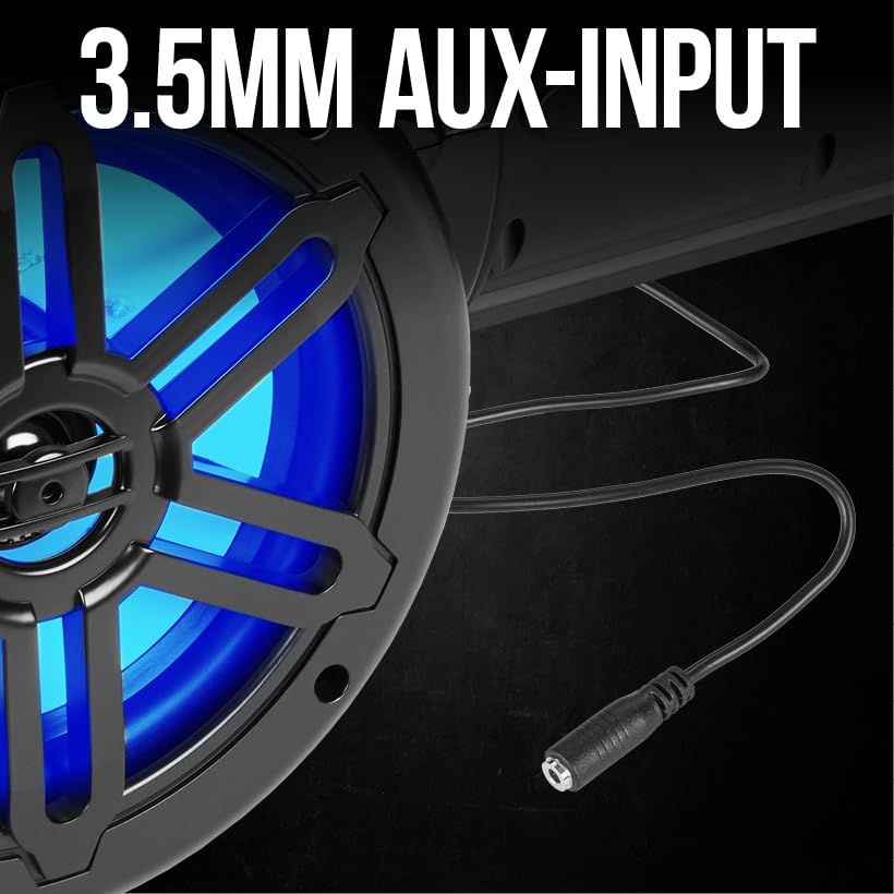 BELVA BPS8RGB UTV/ATV Weatherproof Sound System Dual 8β Speakers with 1β Tweeters, Built-in Amplifier, Bluetooth, Aux-in, Multi Color Illumination, Wireless Remote, Easy Installation