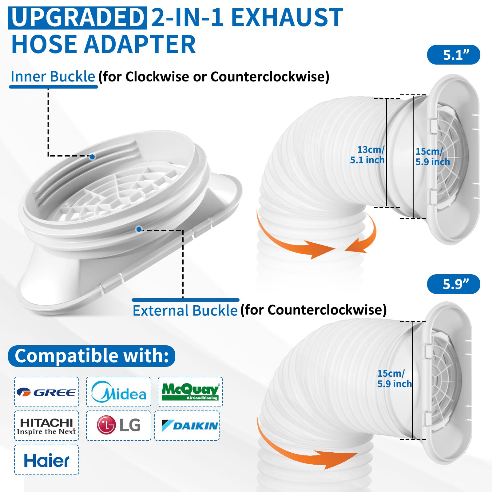 Angooni Superb Portable Air Conditioner Window Kit - Upgraded Sliding Window Vent Kit for Universal Exhaust Hoses with 2-in-1 Coupler (5.1"/5.9"), Adjustable Ac Window Kit, Length Range (17” to 61”)