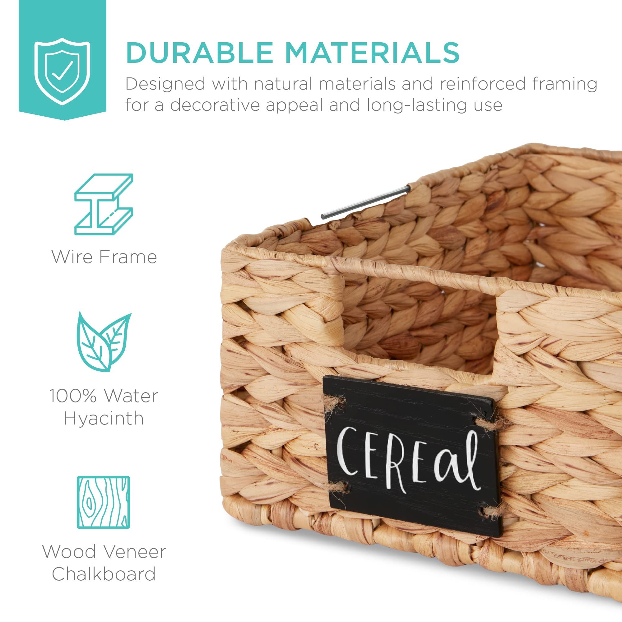 Best Choice Products Set of 4 9x12in Water Hyacinth Pantry Baskets, Woven Kitchen Organizers w/Chalkboard Label, Chalk Marker - Natural