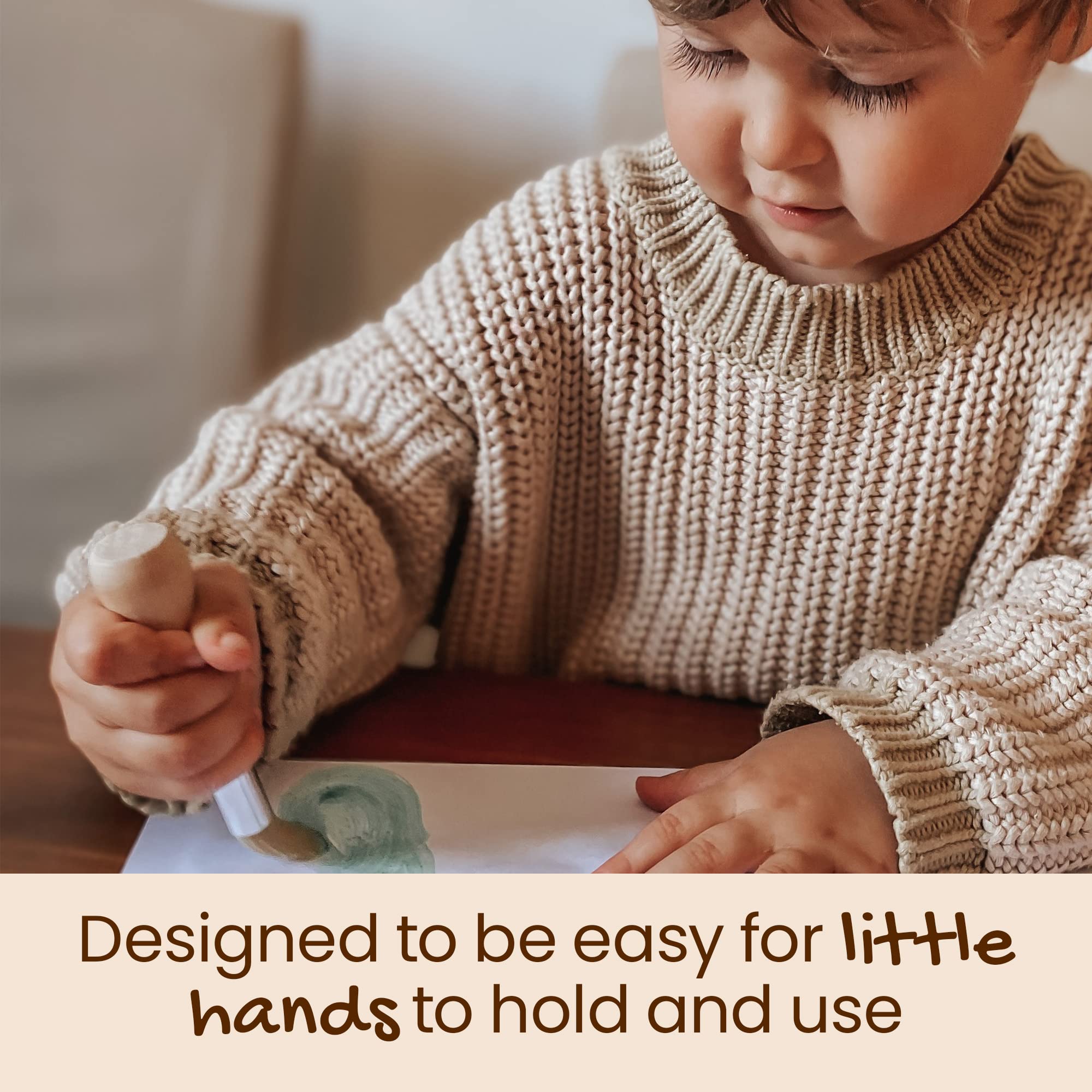 Honeysticks My First Paint Brush Set - 3 Pack: Ideal for Babies and Toddlers. Jumbo Brushes with Chubby Wood Handles for Easy Grip, Vegan. Includes Handy Storage Container