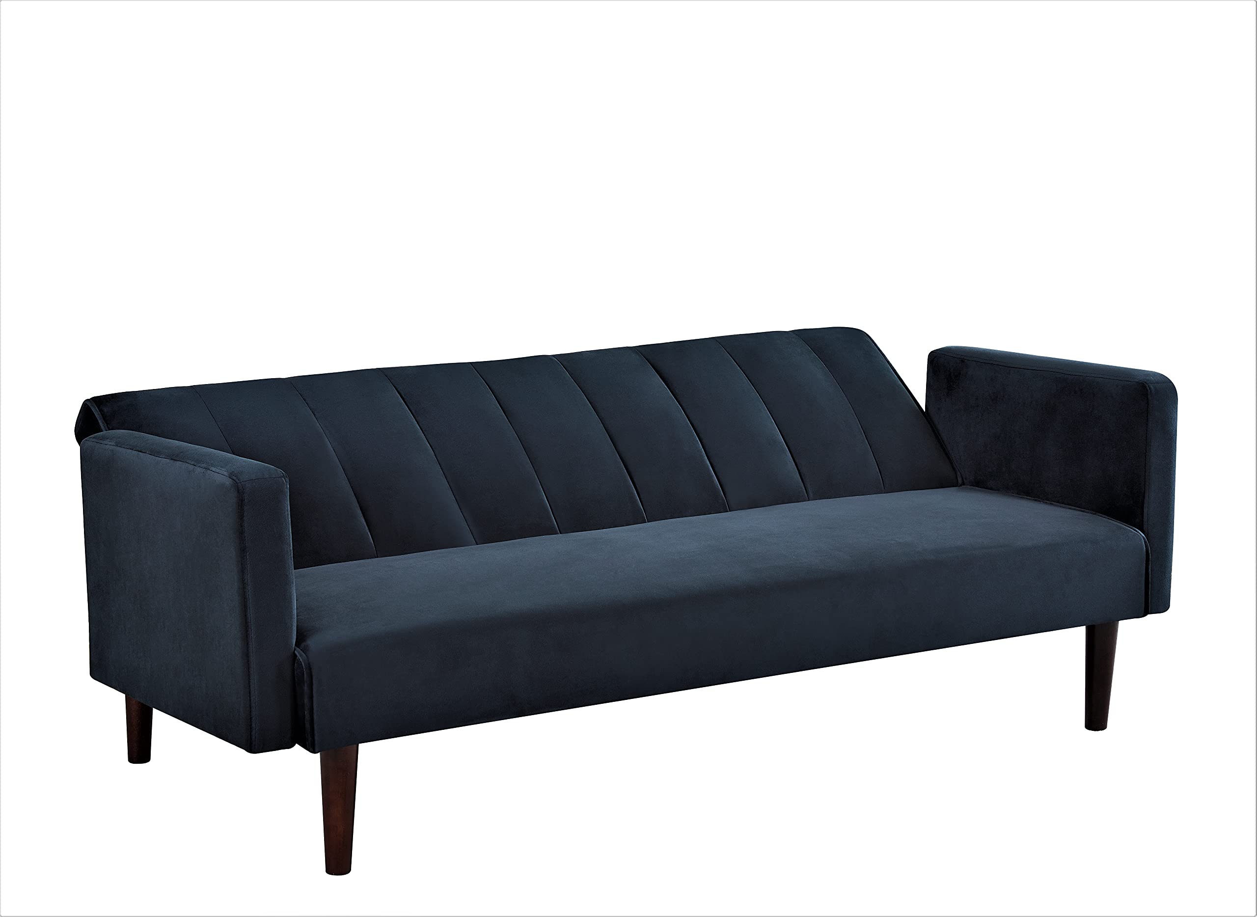 US Pride Furniture Classical Style Soft Square Arm 72’’ Wide Black Velvet Tufted Twin Size Convertible Sofa Bed with Solid Wooden Legs & High Density Foam (SB9105-9111) Sofabed