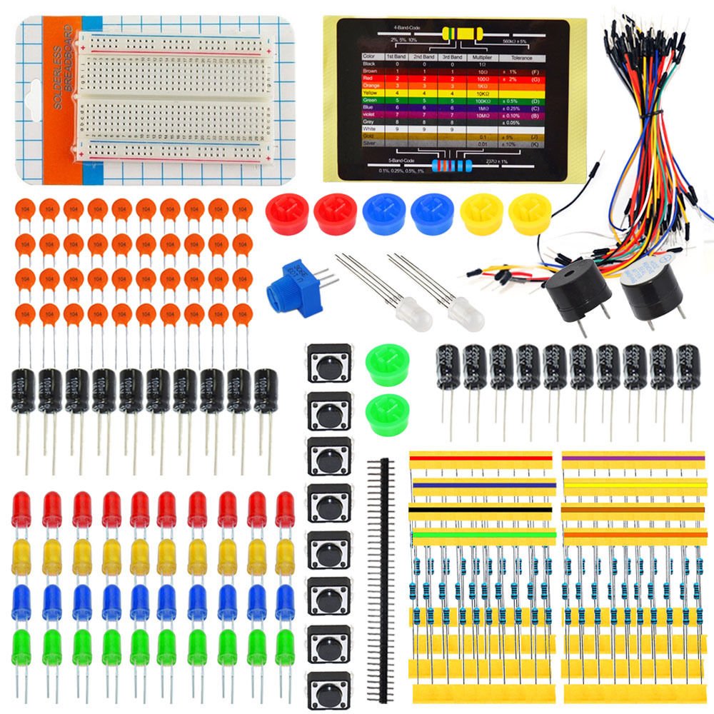 TOLAKO Electronic Starter Kit for Arduino Resistor Buzzer Breadboard LED Dupont Cable Resistor Capacitor