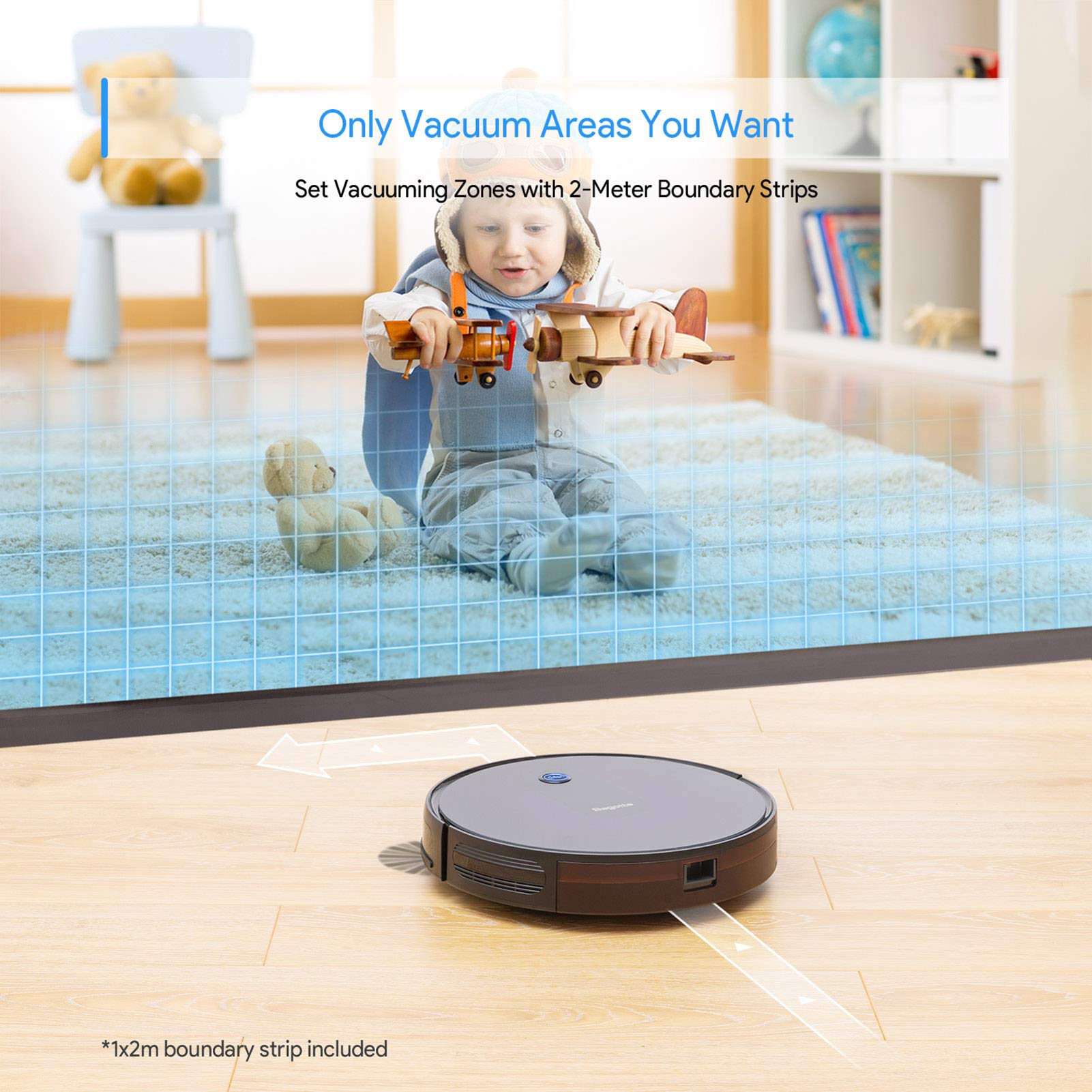 Bagotte Robot Vacuum,Upgraded 2000Pa Strong Suction Robotic Vacuum Cleaners,Automatic Carpet Boost,2.7in Thin,Super Quiet,Self-Charging with Boundary Strips,for Hardwood Floor Carpet Tile Pet Hair