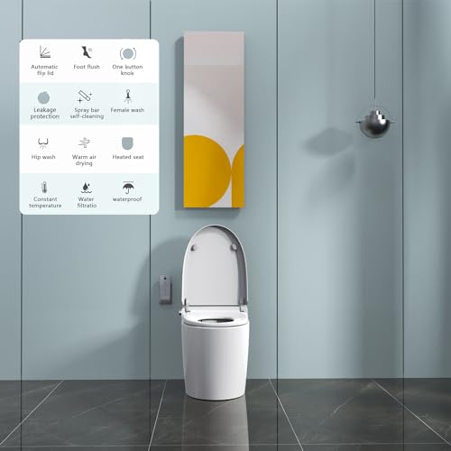 Auto Open/Close Lid Smart Toilet Bidet with Built-in Tank, Auto Flush & Wash, Elongated Heated Seat, Adjustable Water Temperature, and LED Light (1.28GPF)