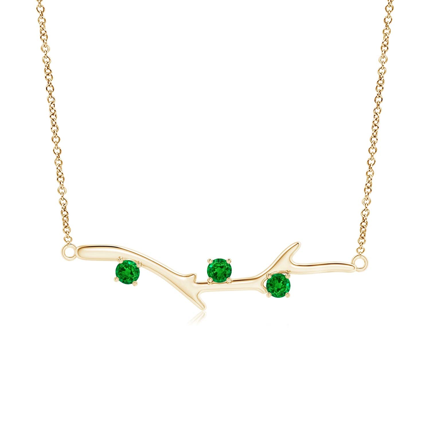 Angara Natural 0.3 Ct Emerald Three Stone Pendant Necklace for Women in 14K Yellow Gold (Grade-AAAA | Size-3mm) | May Birthstone, Birthday, Anniversary, Wedding Jewelry Gift For Women
