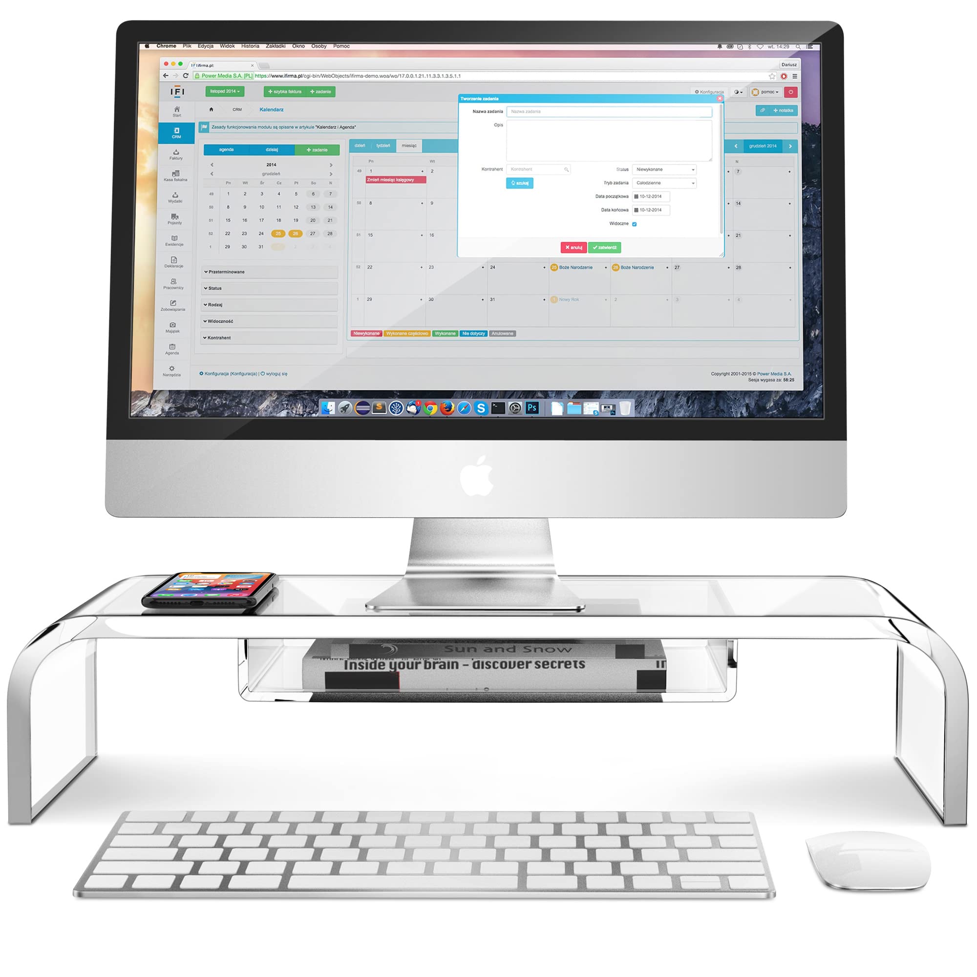 DeskLogics Computer Acrylic Monitor Stand Riser with Storage - Larger Size Single Clear PC Desktop Monitor Holder for Desk, Keyboard Storage, Laptop, TV Screen, Home, Office, Gift Ideas
