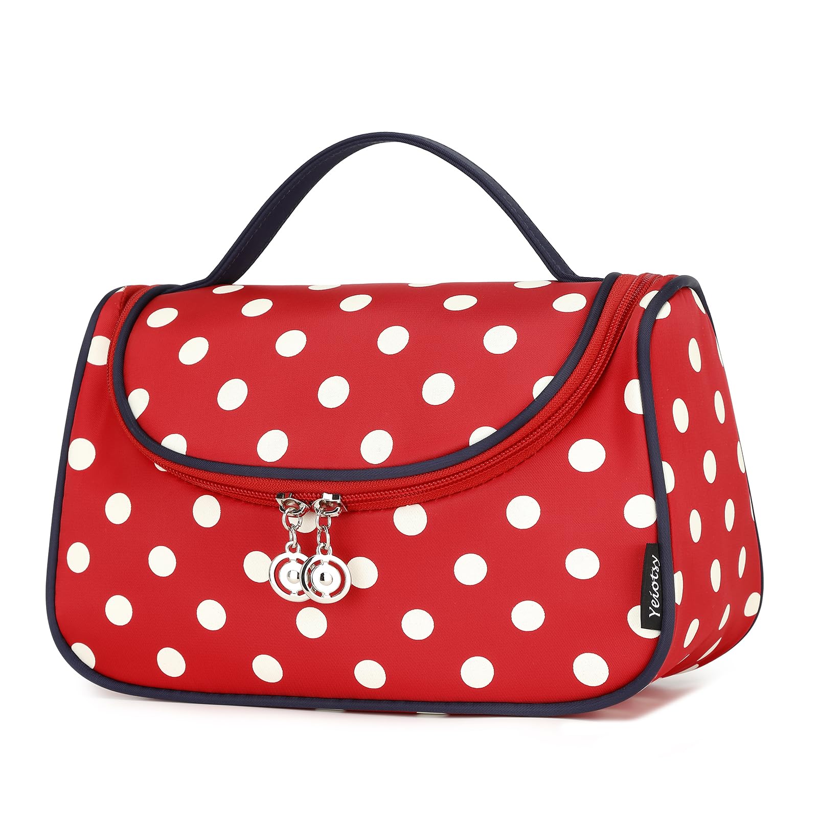 Yeiotsy Travel Makeup Bag Cute, Stylish Polka Dots Cosmetic Bag for Women Hanging Toiletry Bag Organizer (Classic Red)