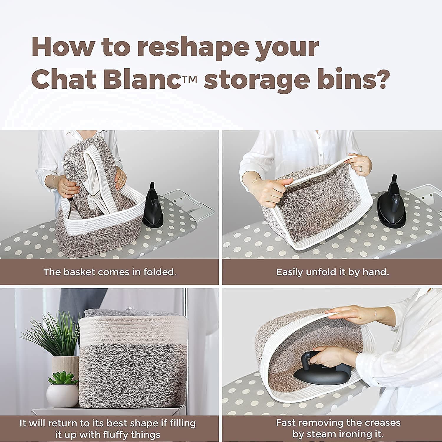 CHAT BLANC Cotton Rope Basket Blanket Storage for Living Room 15.8"x15.8"x13.8" | Baby Toy Storage Basket | Woven Basket | Large Baskets for Organizing, Graphite