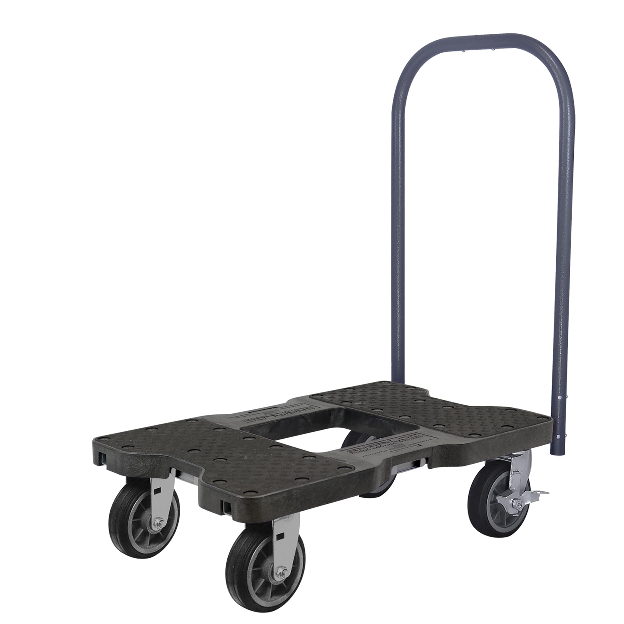 SNAP-LOC, All Terrain 4 Wheel Black Push Cart Dolly, Heavy Duty Dolly Cart, 6 Inch Casters, Push Bar & E Strap Attachment Included, 1,500 lb Capacity, Made in USA, Black